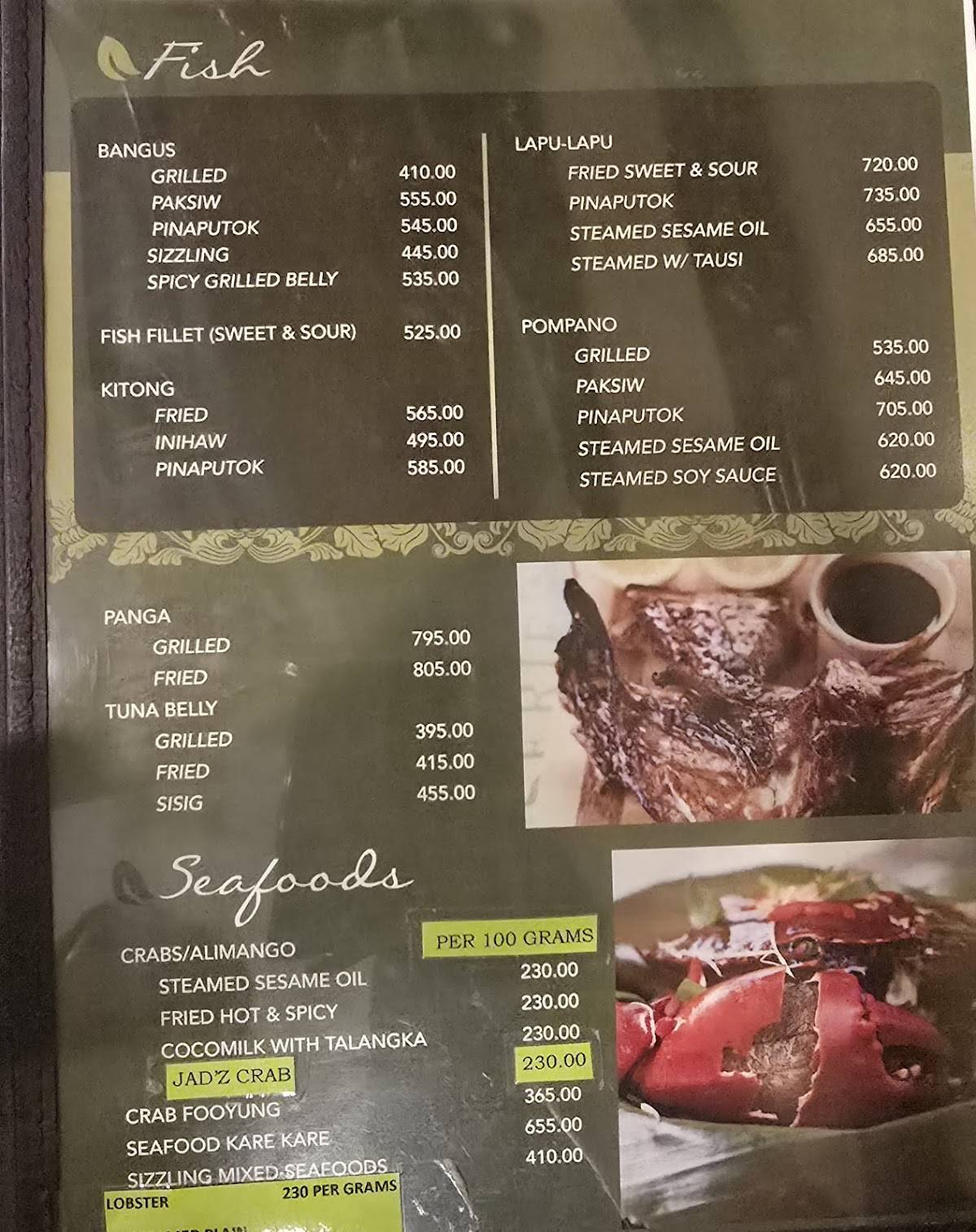 Menu at Kagay-anon Restaurant, Cagayan de Oro