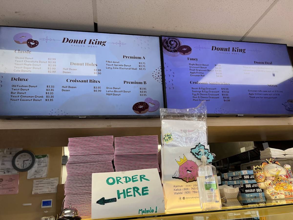 Menu at Donut King, Kailua