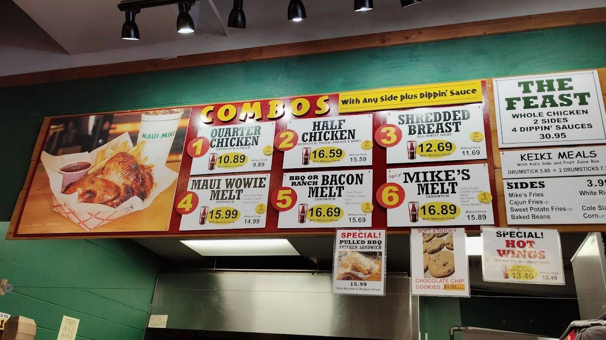 Menu at Maui Mike's Fire-Roasted Chicken restaurant, Kailua