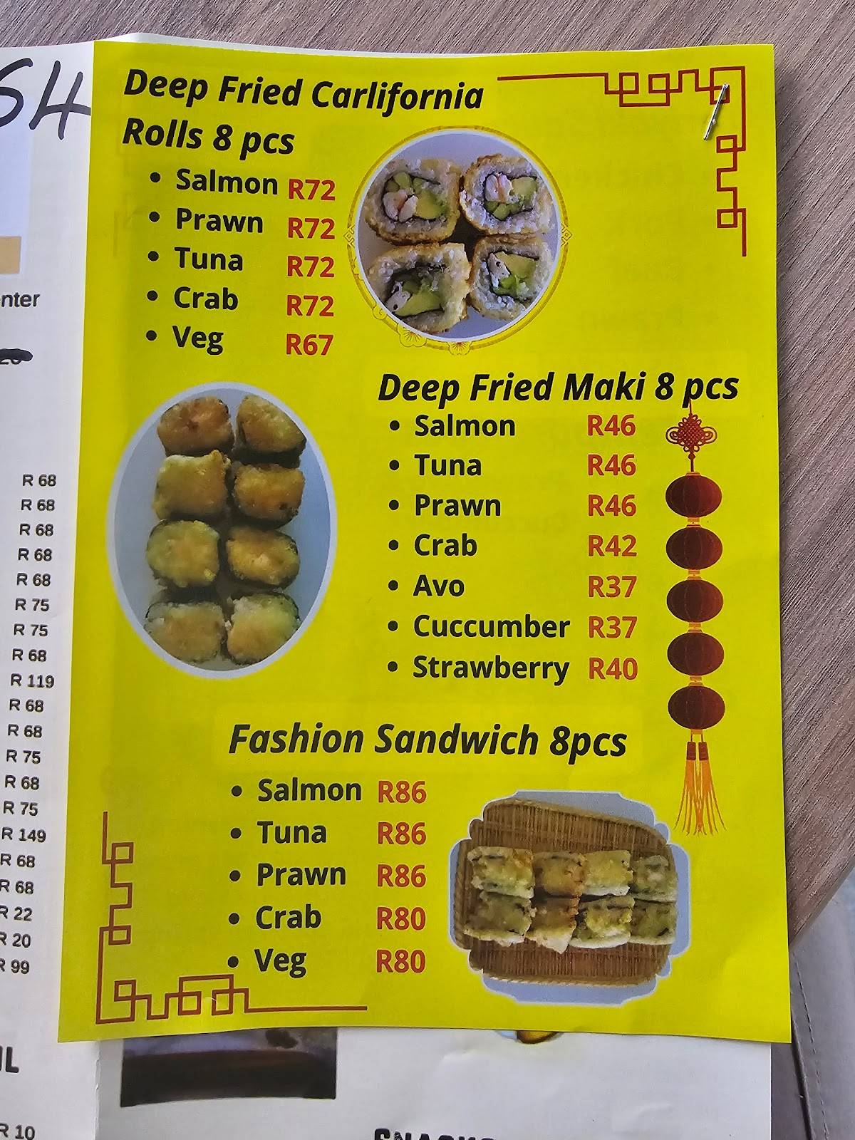 Menu at Kakao Chinese and sushi, Brakpan