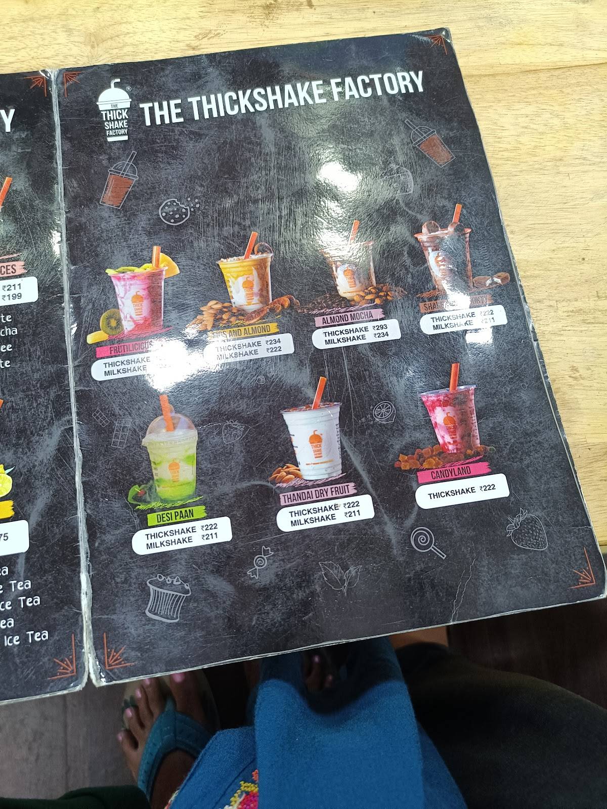 Menu at The Thickshake Factory, Kakinada
