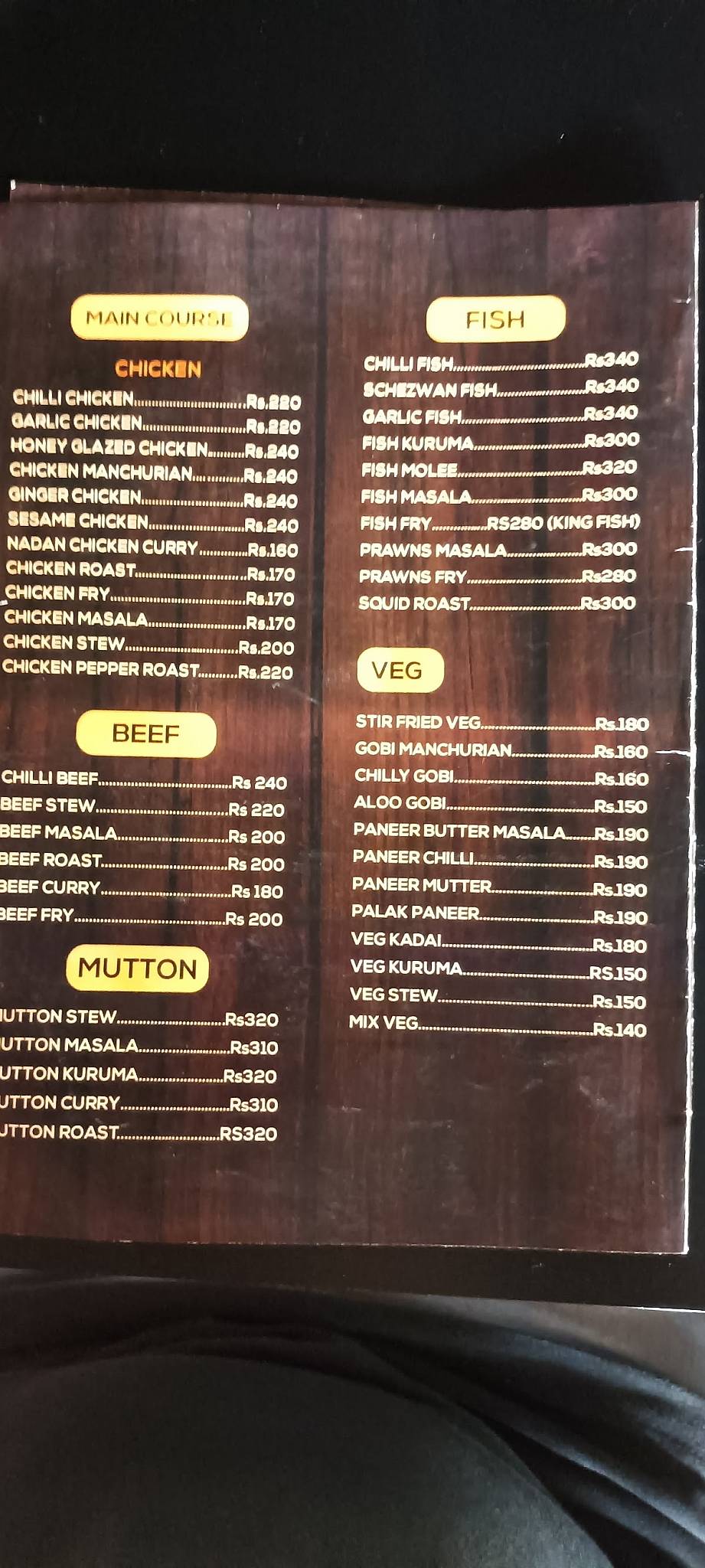 Menu at Toto restaurant, Kakkanad