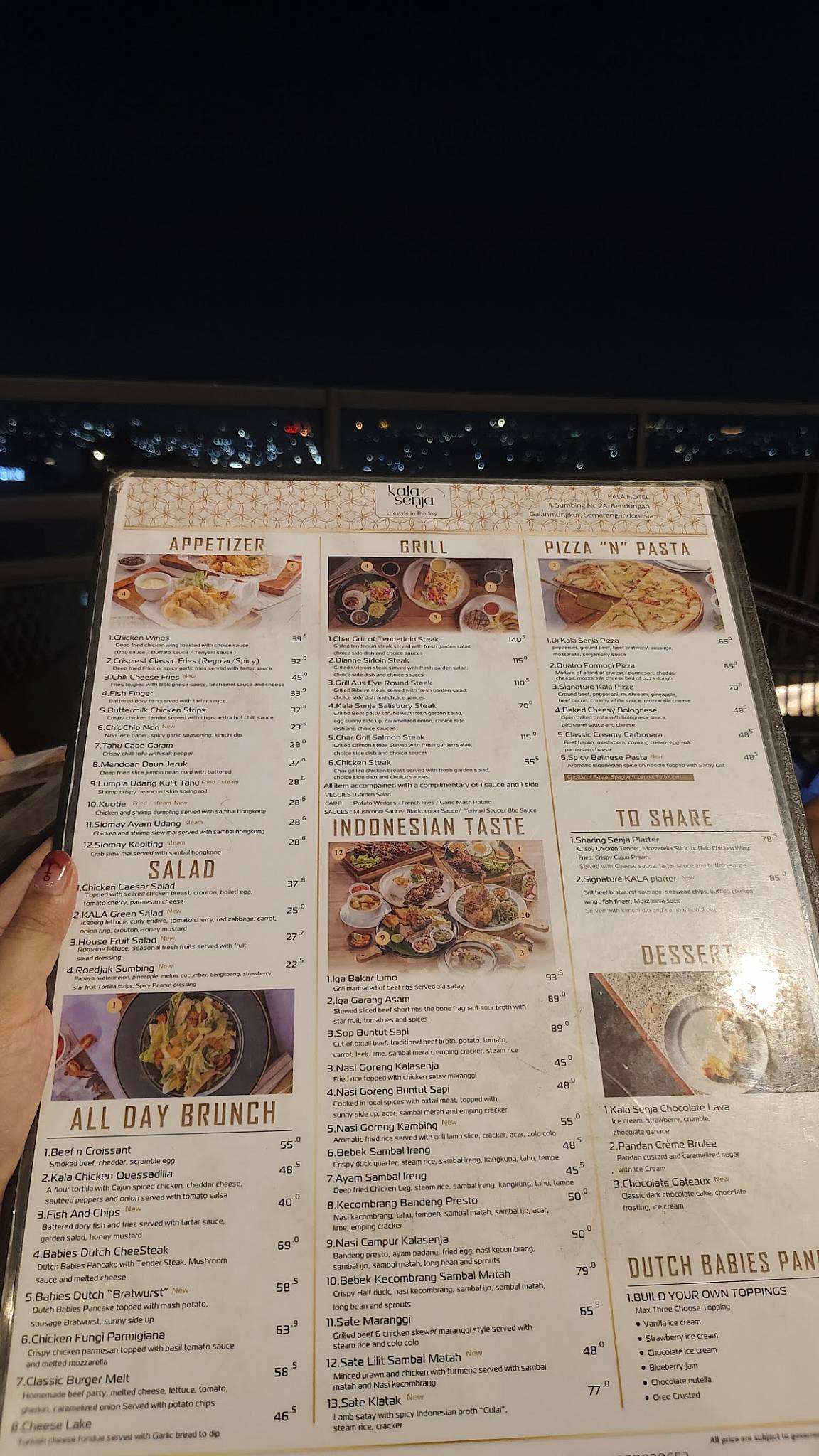 Menu at Kala Senja restaurant, Semarang