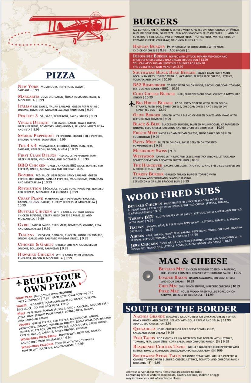 Menu at The Hangar pub & bar, Kalamazoo, W Main St
