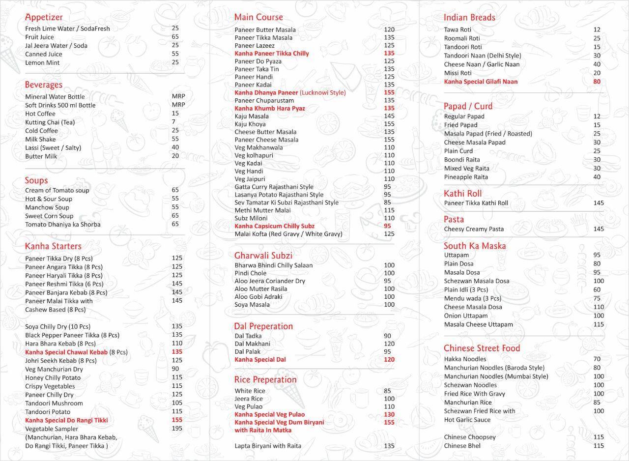 Menu at Kanha Food Hub, Vadodara