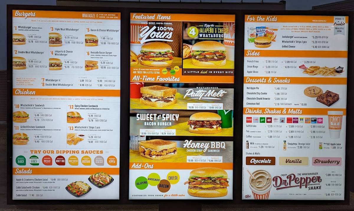 Menu at Whataburger fast food, Kansas City