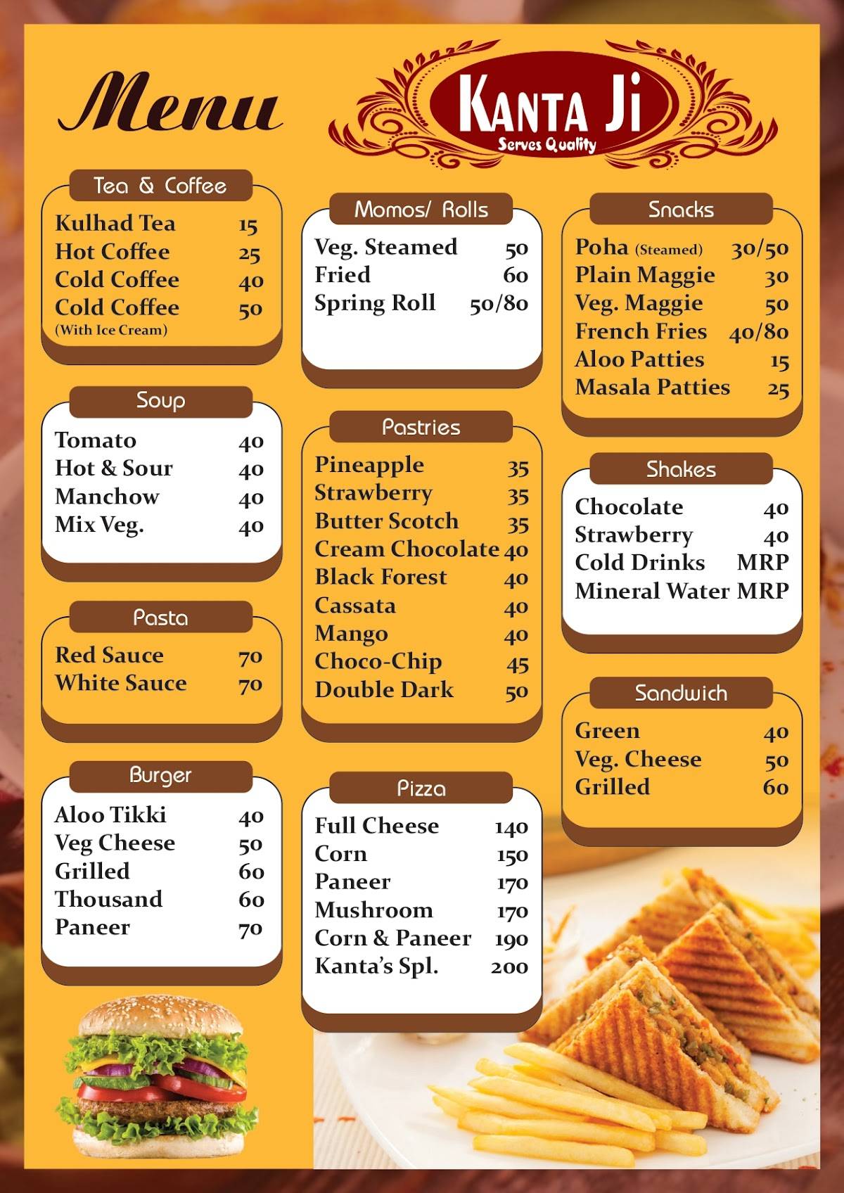 Menu at Kanta Sweets & Bakers, Neemrana