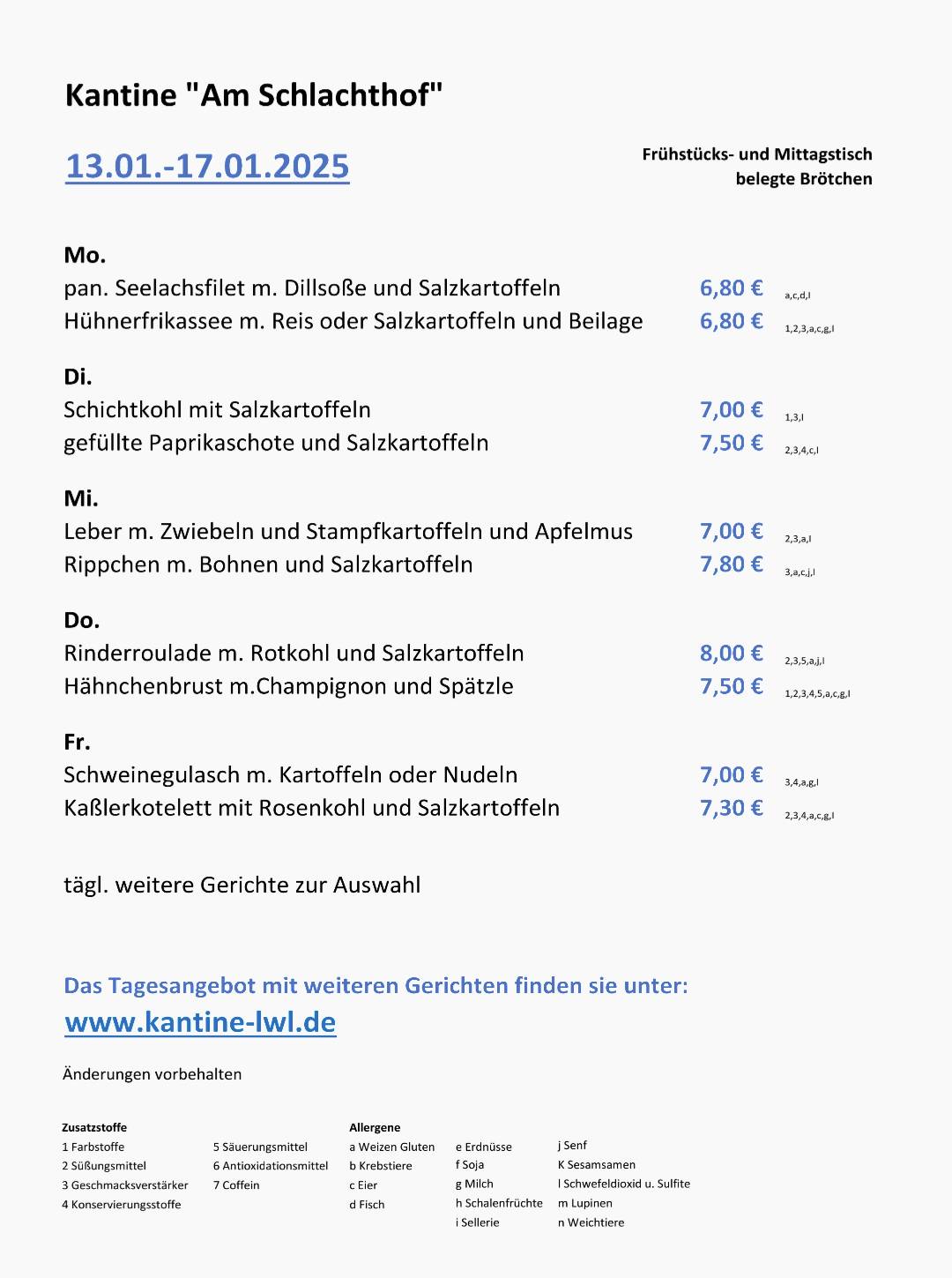 Speisekarte von Kantine " am Schlachthof " cafeteria, Ludwigslust