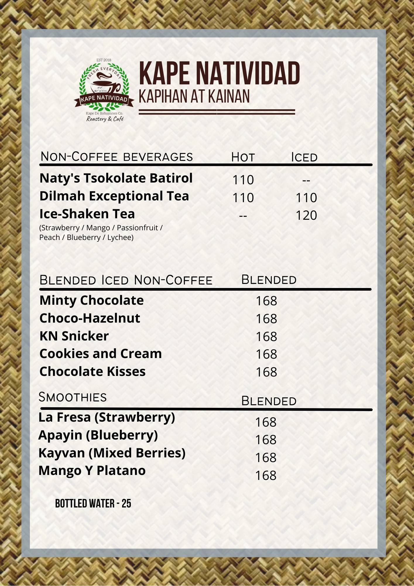 Carta del restaurante Kape Natividad Marilaque Tanay, Rizal, Tanay