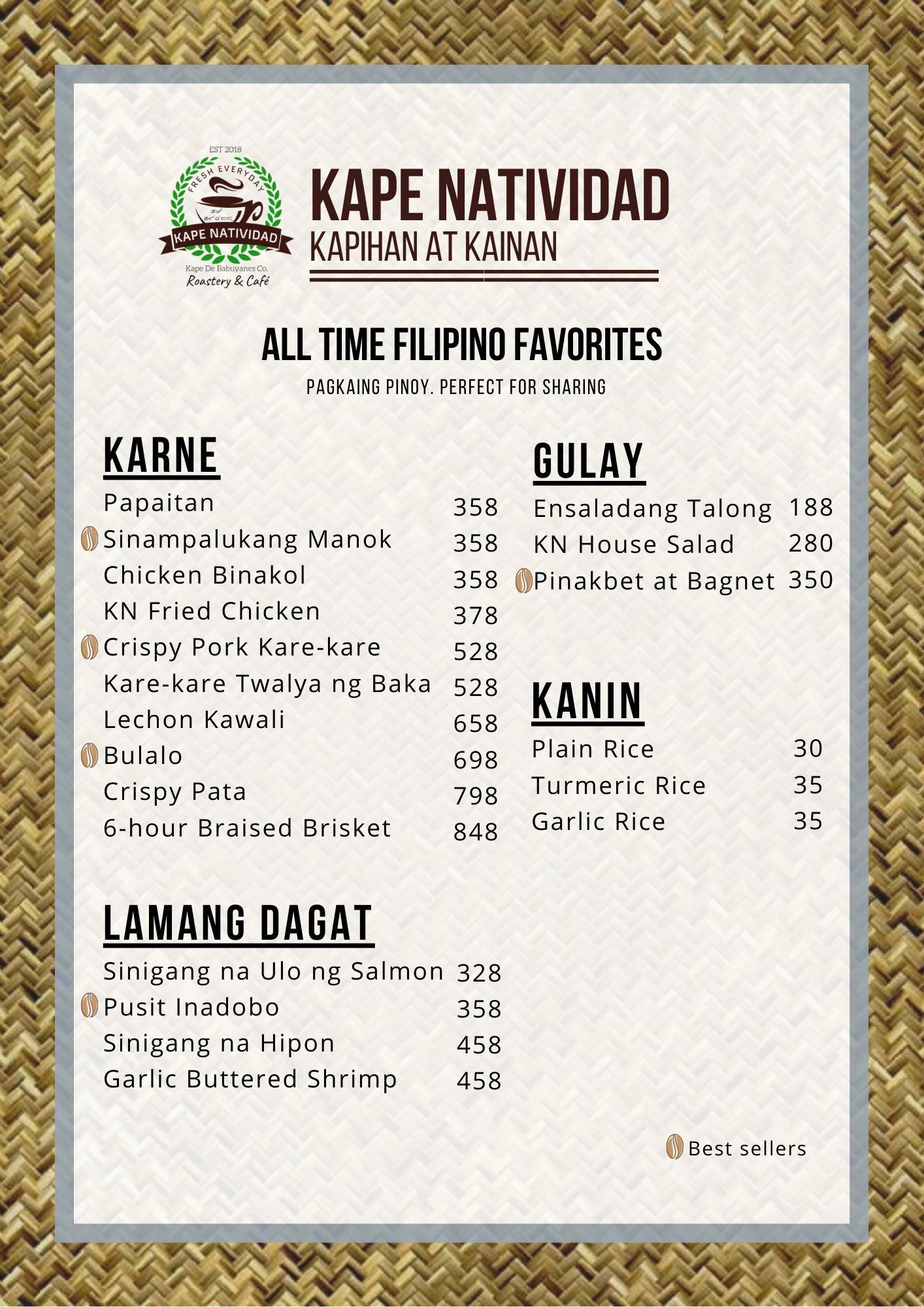 Menu at Kape Natividad Marilaque Tanay, Rizal restaurant, Tanay