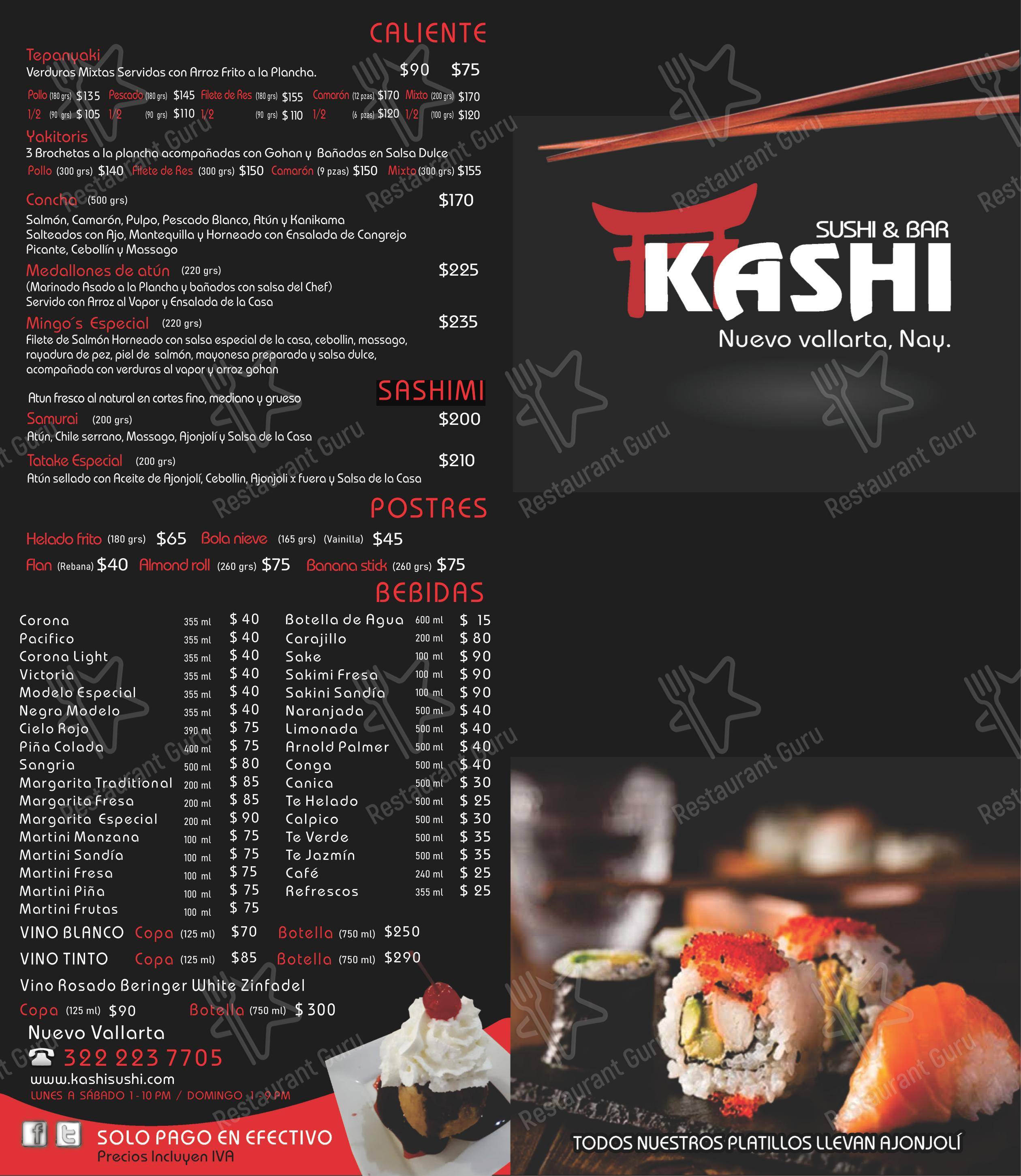 Carta del restaurante KashiSushi, Puerto Vallarta