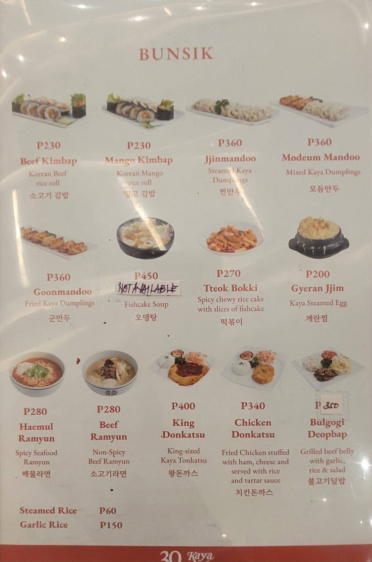 Menu at Kaya Korean Restaurant- Estancia, Pasig
