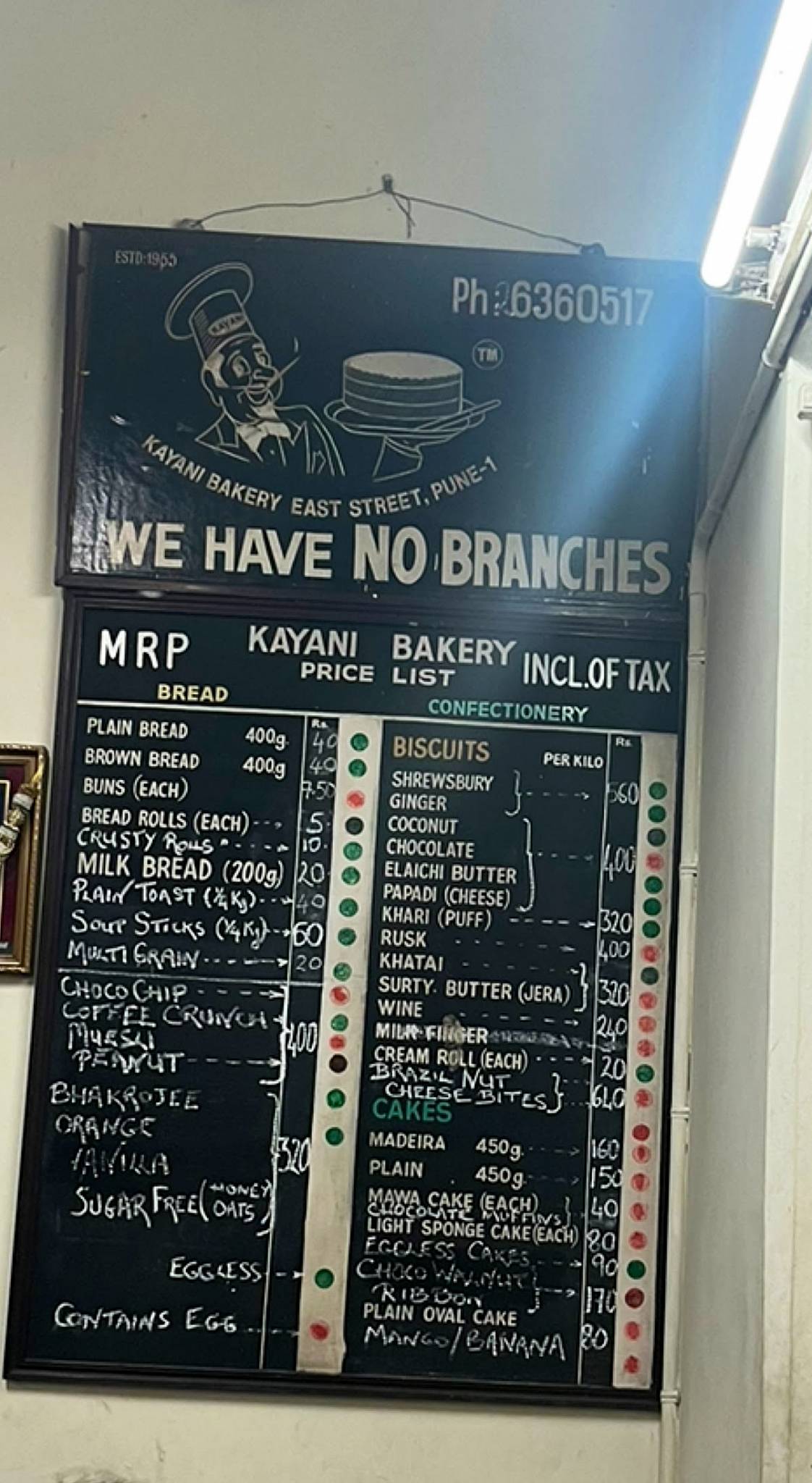 Menu at Kayani Bakery, Pune, 6