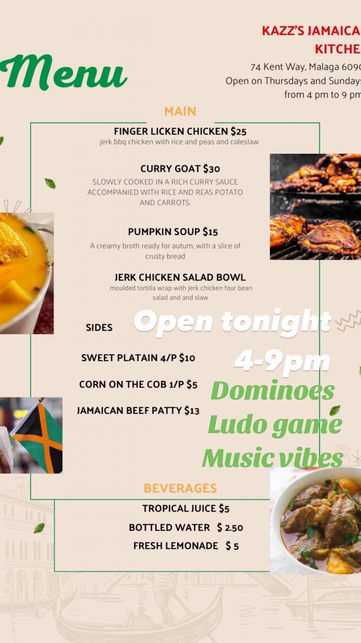 Carta del restaurante Kazz's Jamaican Kitchen Perth, Mount Hawthorn