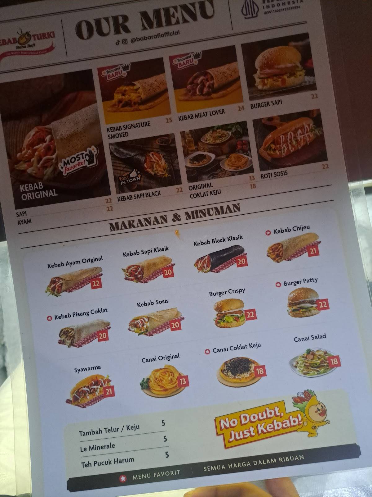 Menu at Kebab Turki Baba Rafi - Tulangan, Sidoarjo