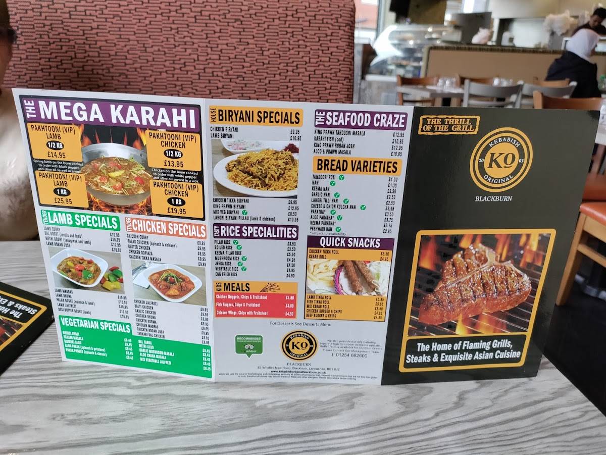 Menu at Kebabish Original Blackburn restaurant, Blackburn