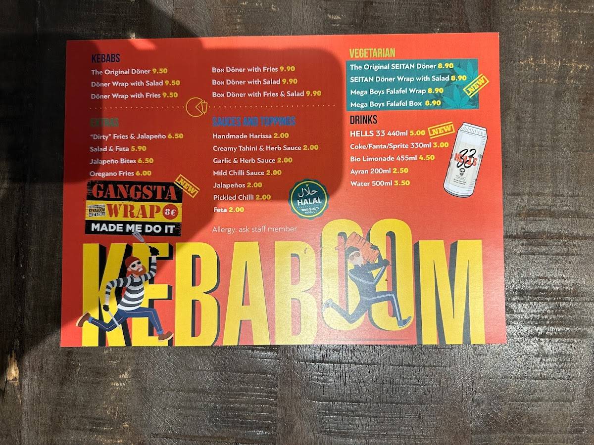 Menu at Kebaboom Balti Jaam cafe, Tallinn