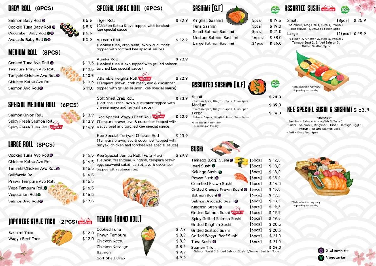 Menu at Kee Japanese Restaurant, Allambie Heights