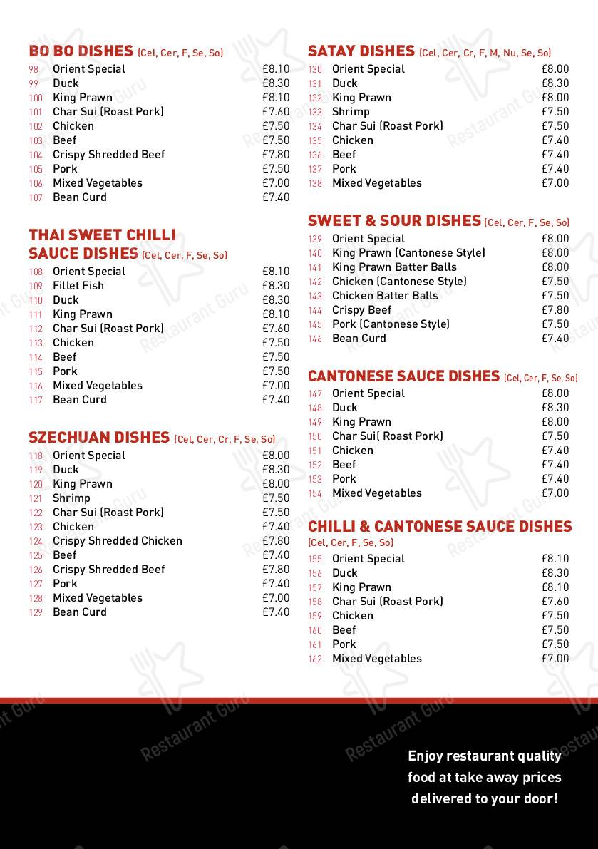 Menu at Orient Chinese Restaurant, Keighley