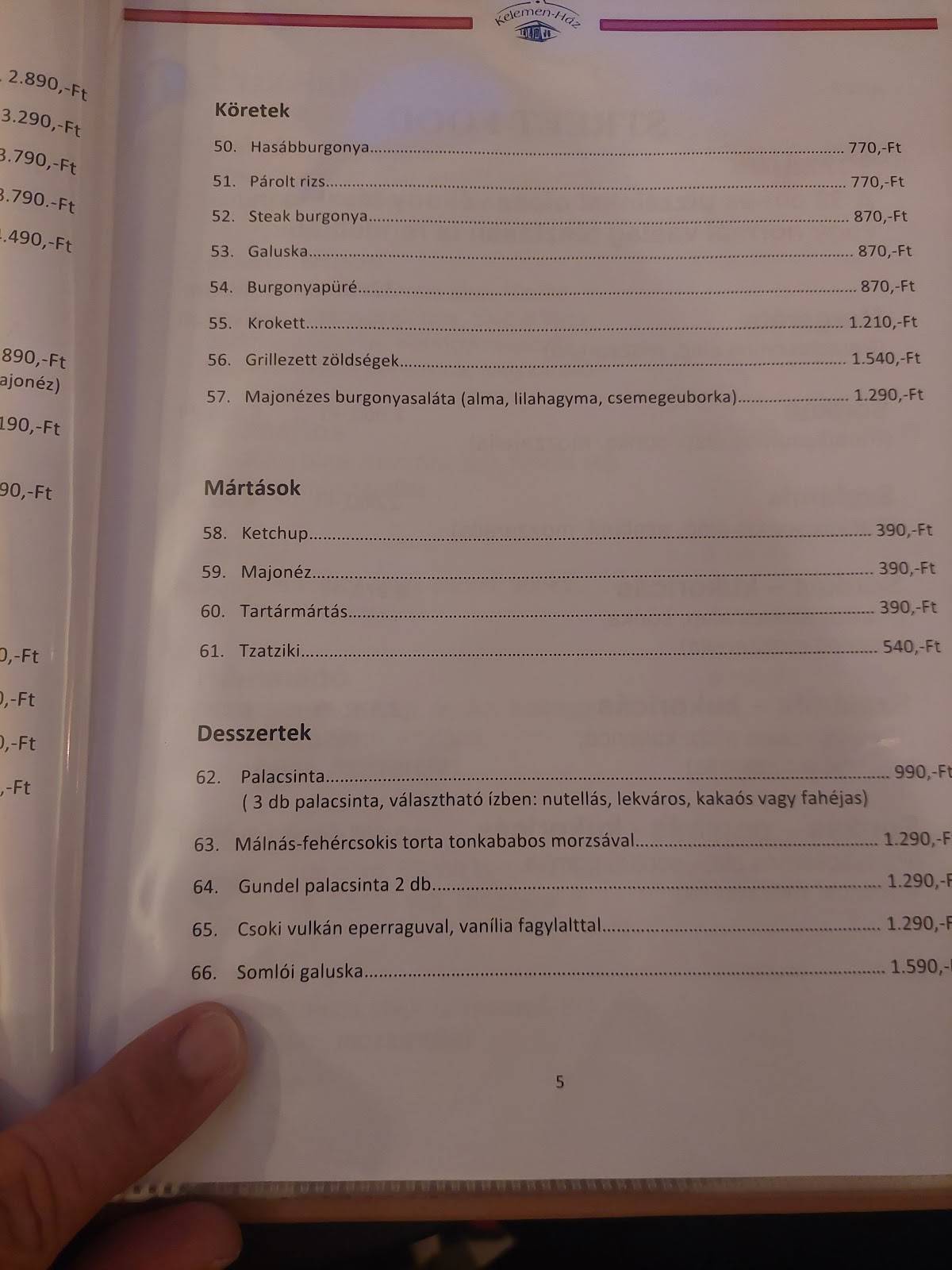 Menu at Kelemen-Ház Étterem restaurant, Makó