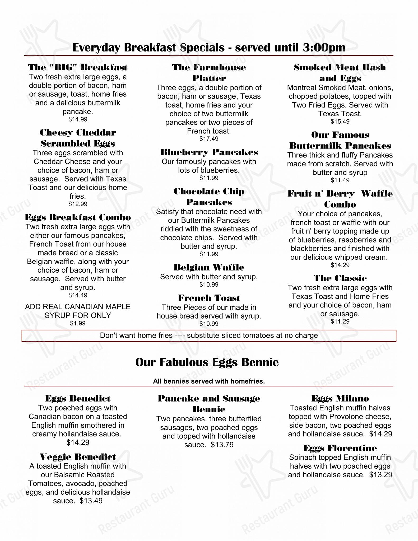 Menu at Kelly's Homelike Inn pub & bar, Cobourg