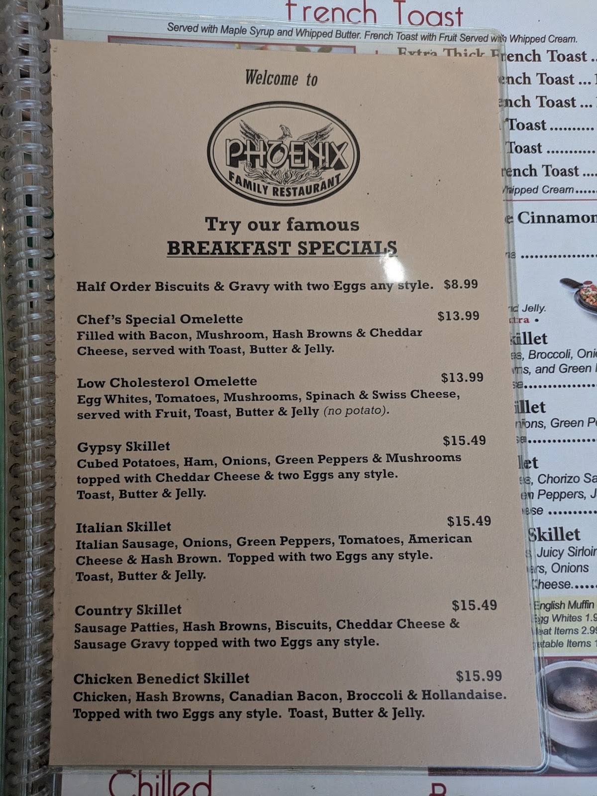 Menu at Phoenix Family Restaurant, Kenosha