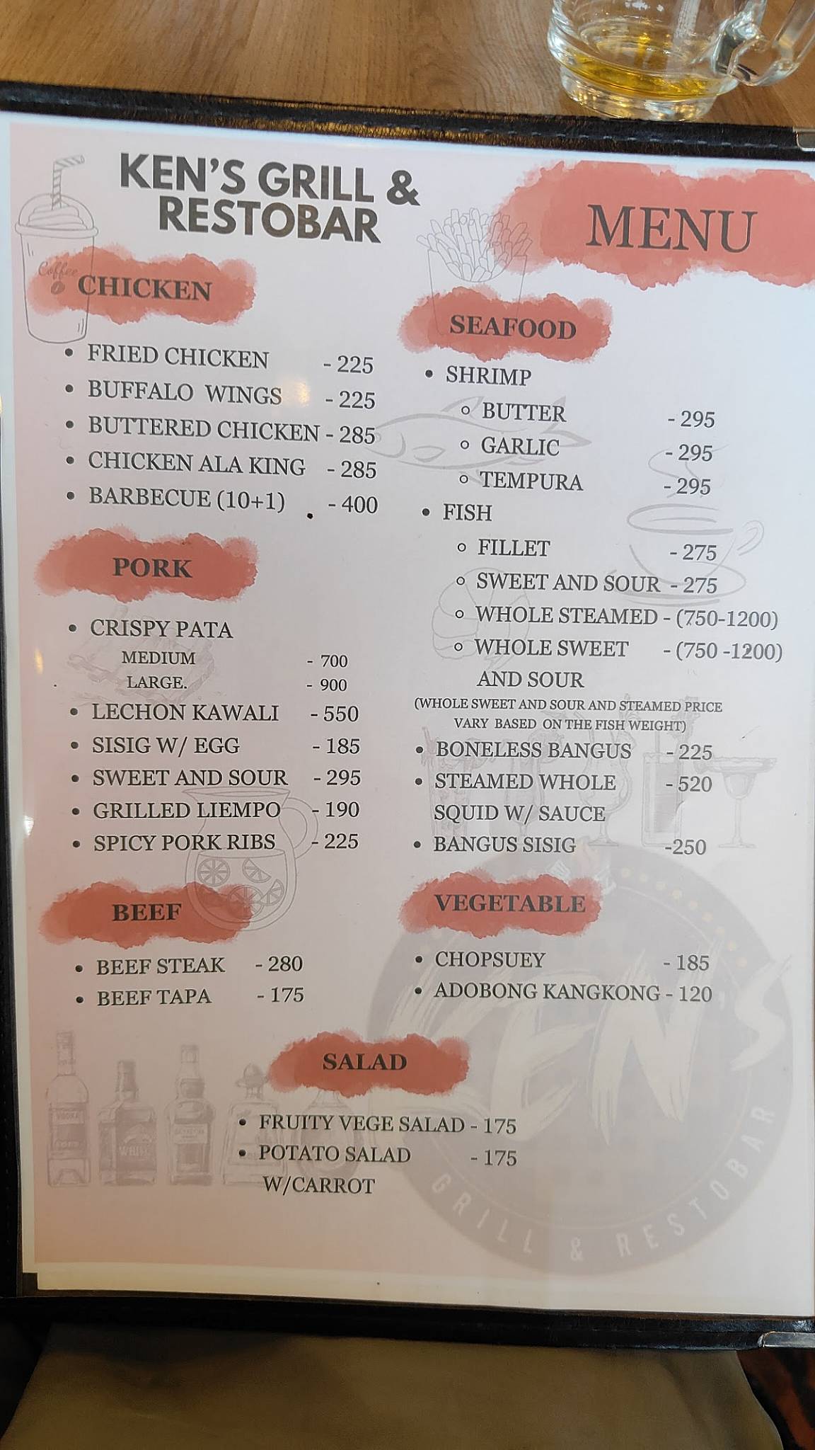 Menu at Kens grill and Restobar, Baybay City