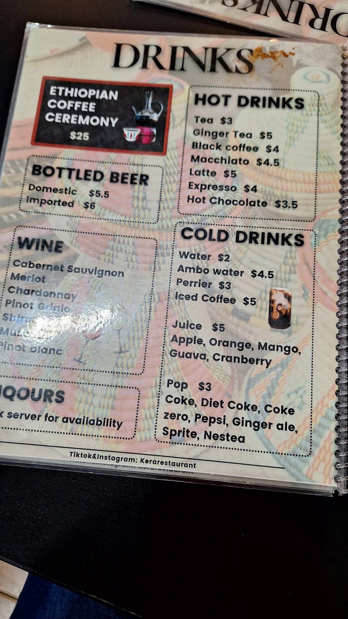 Menu at Kera Fresh Restaurant, Toronto