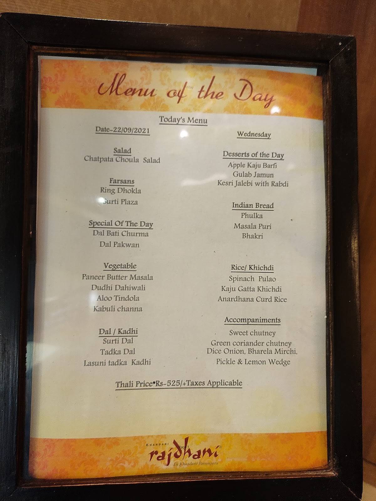 Menu at Khandani Rajdhani, Bengaluru, No.26/1