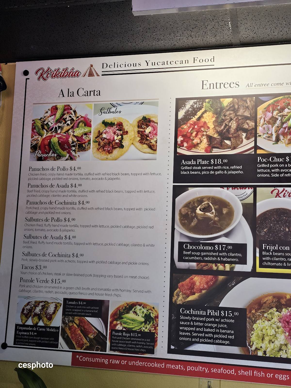 Menu at Ki’ikibáa restaurant, Portland