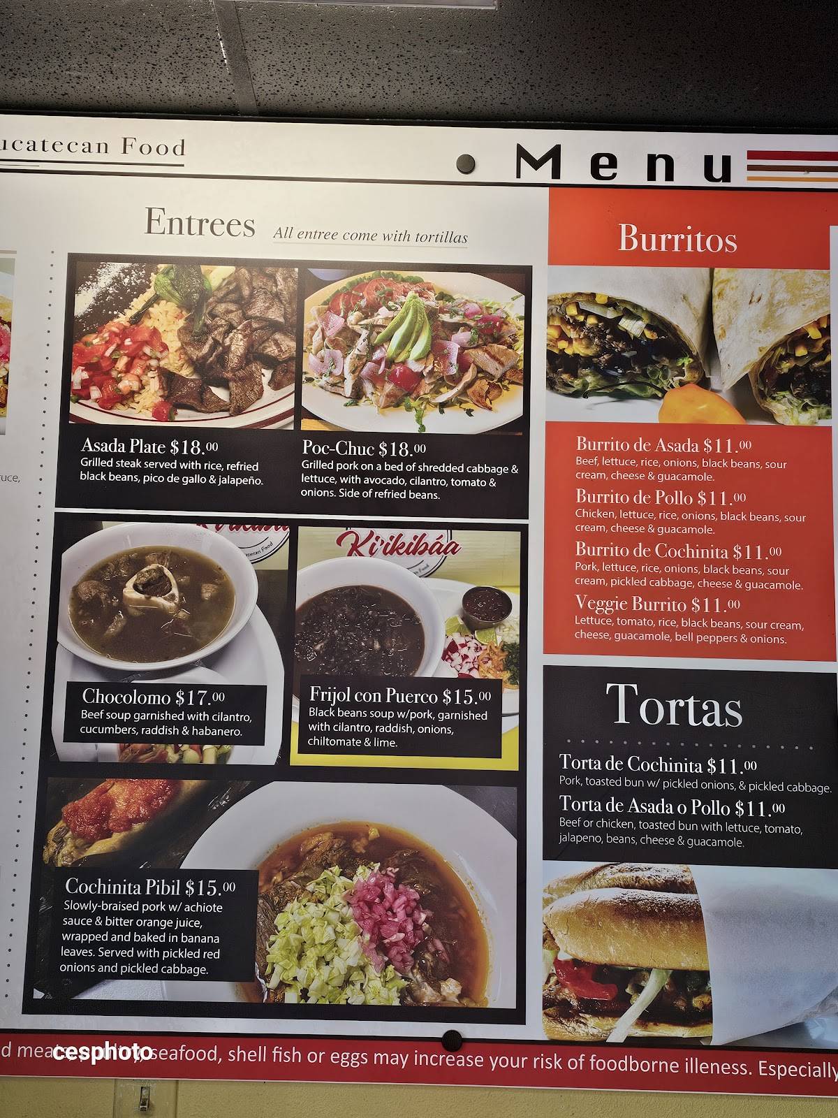 Menu at Ki’ikibáa restaurant, Portland