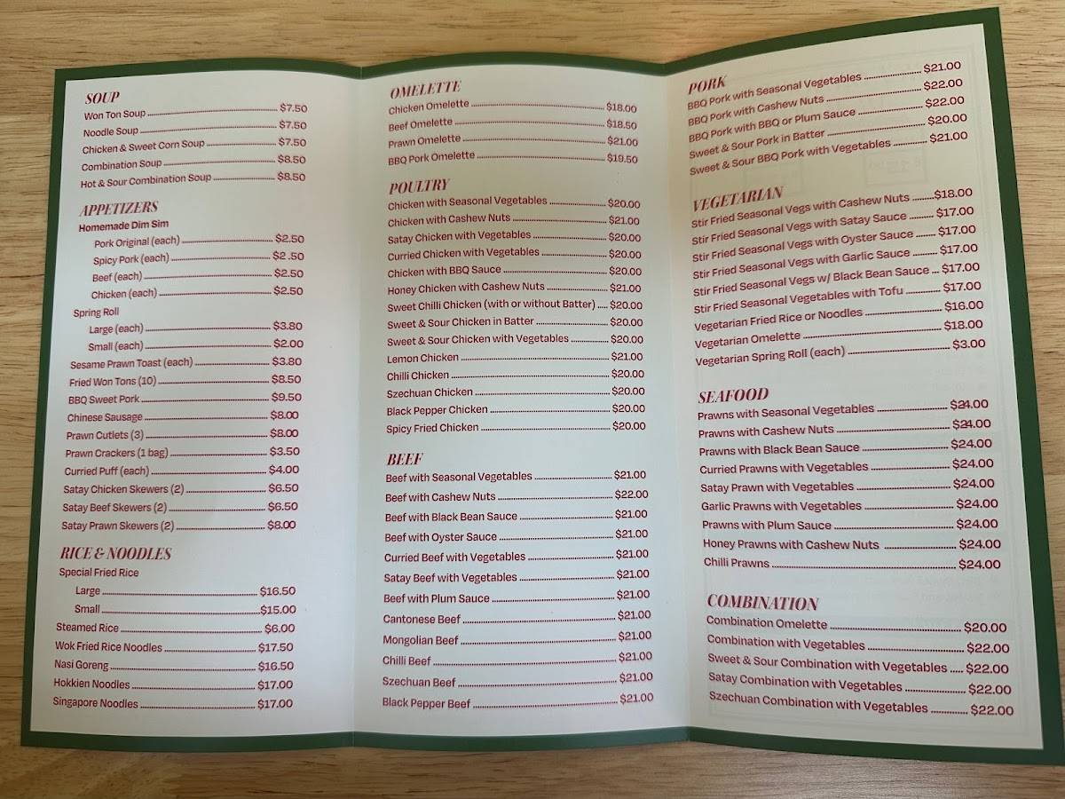 Menu at Dim Sim King restaurant, Kilsyth