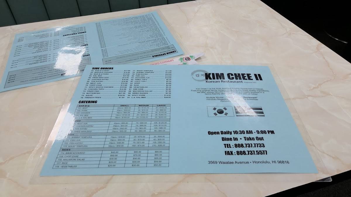 Menu at Kim Chee Restaurant No 2, Honolulu, Waialae Ave Conference Room