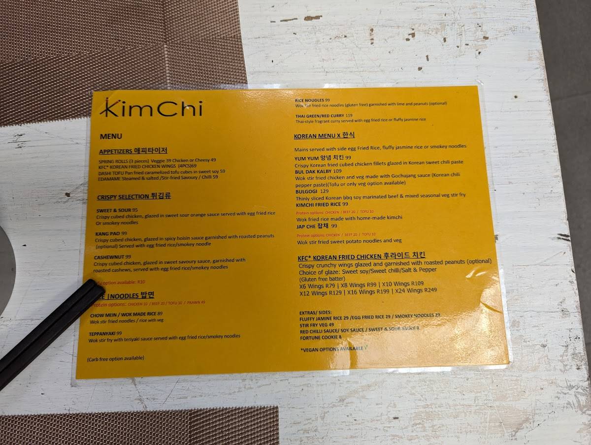 Menu at Kimchi Express Restaurant, Woodstock, Cape Town