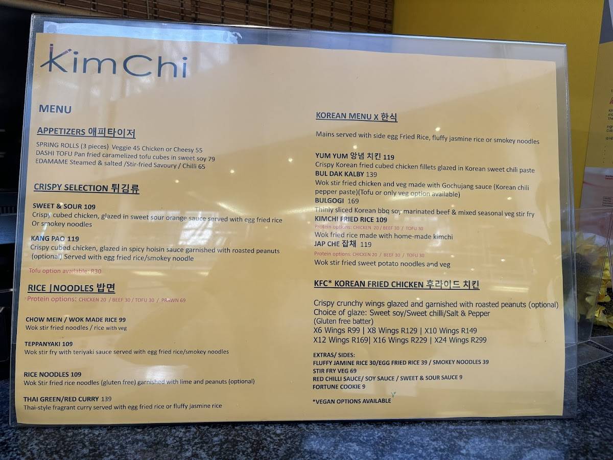 Menu at Kimchi Express Restaurant, Woodstock, Cape Town