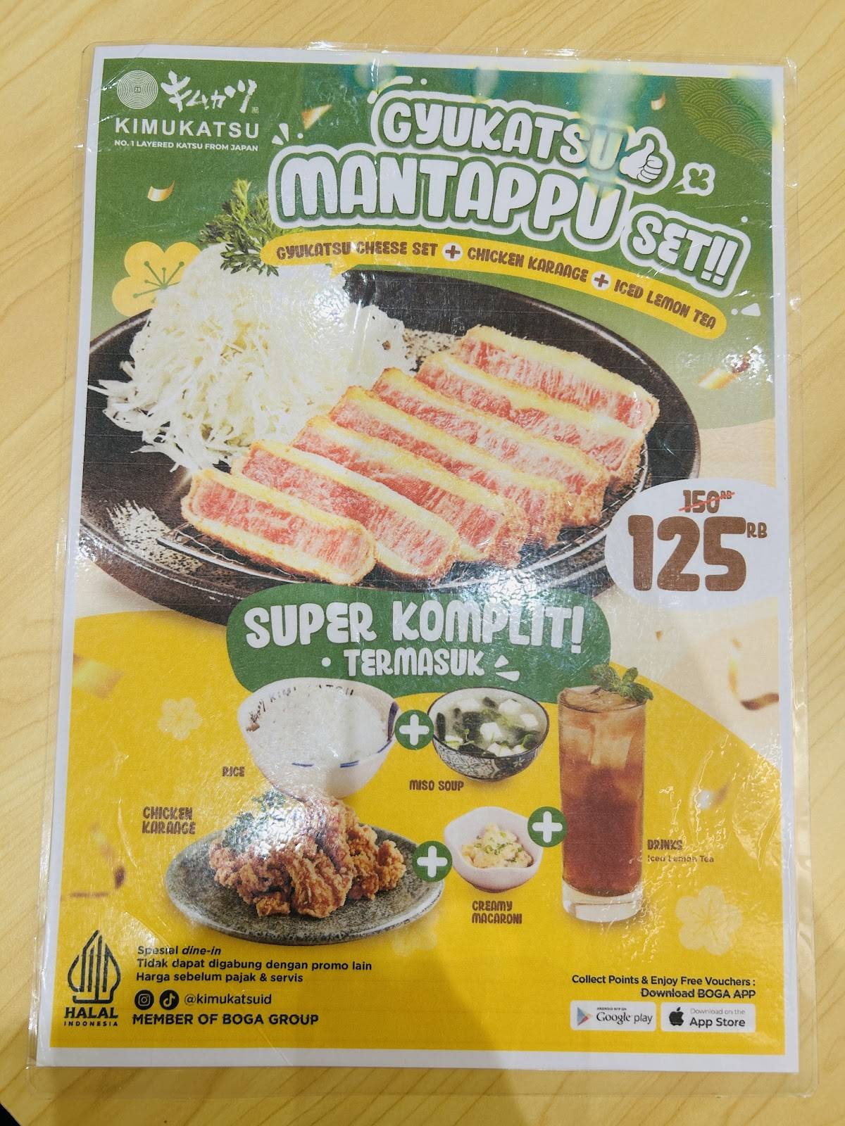 Menu at Kimukatsu BIP Bandung restaurant, Bandung