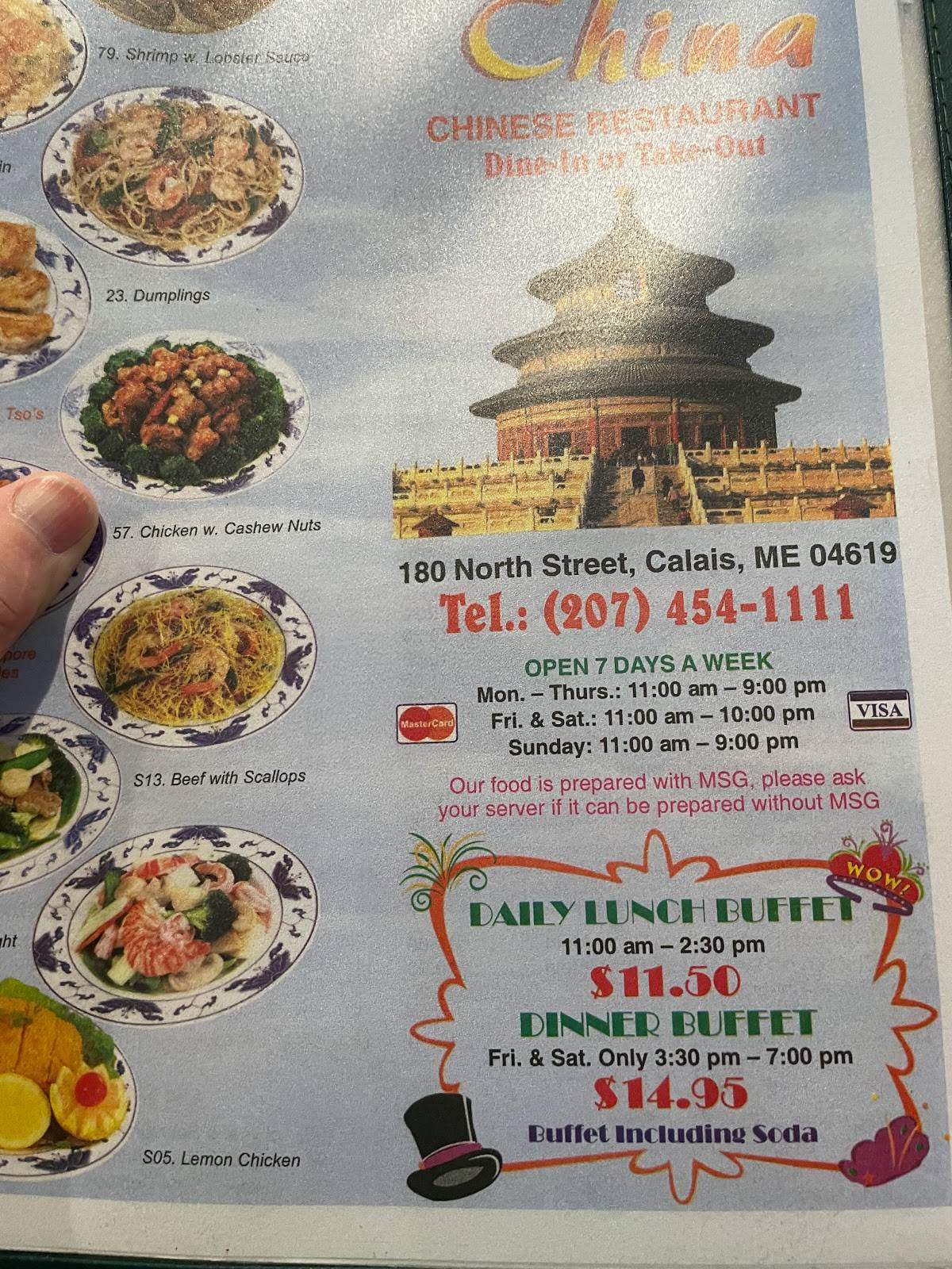 Menu at King China chinese Restaurant, Calais, 180 North St