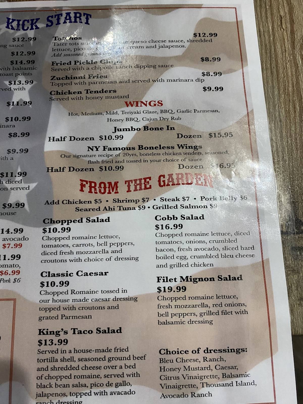 Menu at Kings Roadhouse Bar & Grill, Port Charlotte