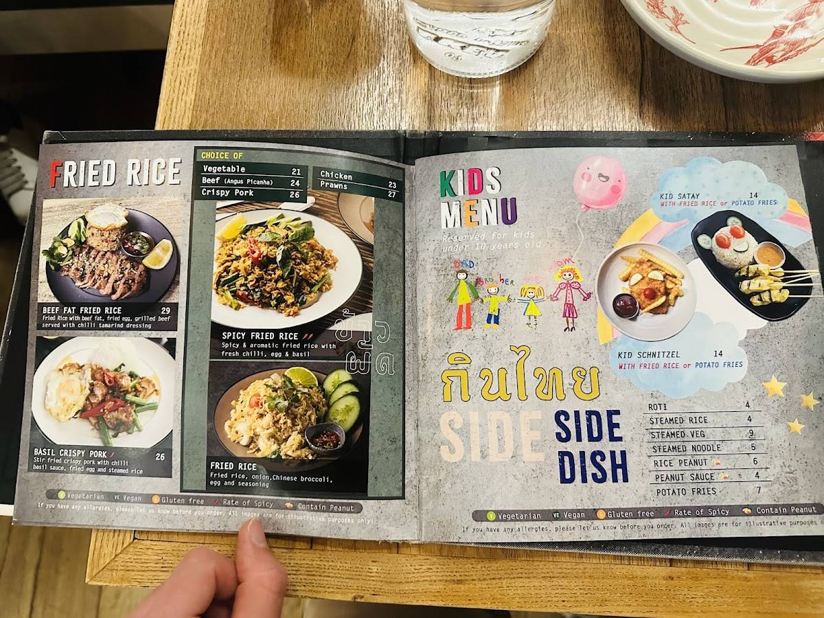 Carta del restaurante Kinn Thai, Canberra