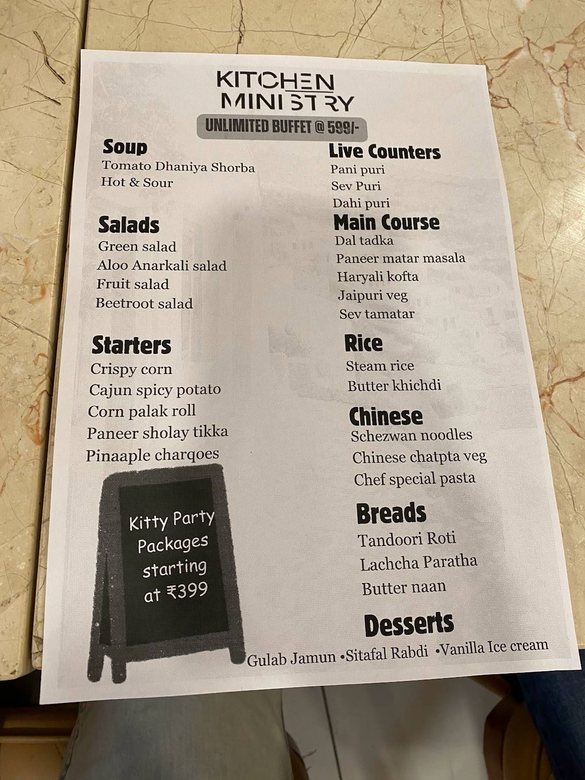 Menu at Kitchen Ministry - Best Restaurant In Indore Pure Veg (Jeeman ...