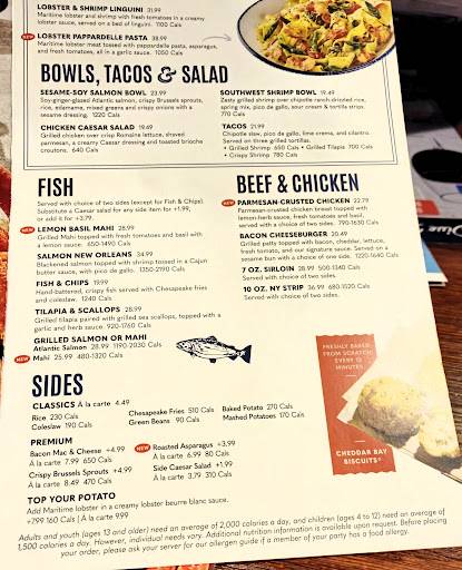 Menu at Red Lobster restaurant, Kitchener