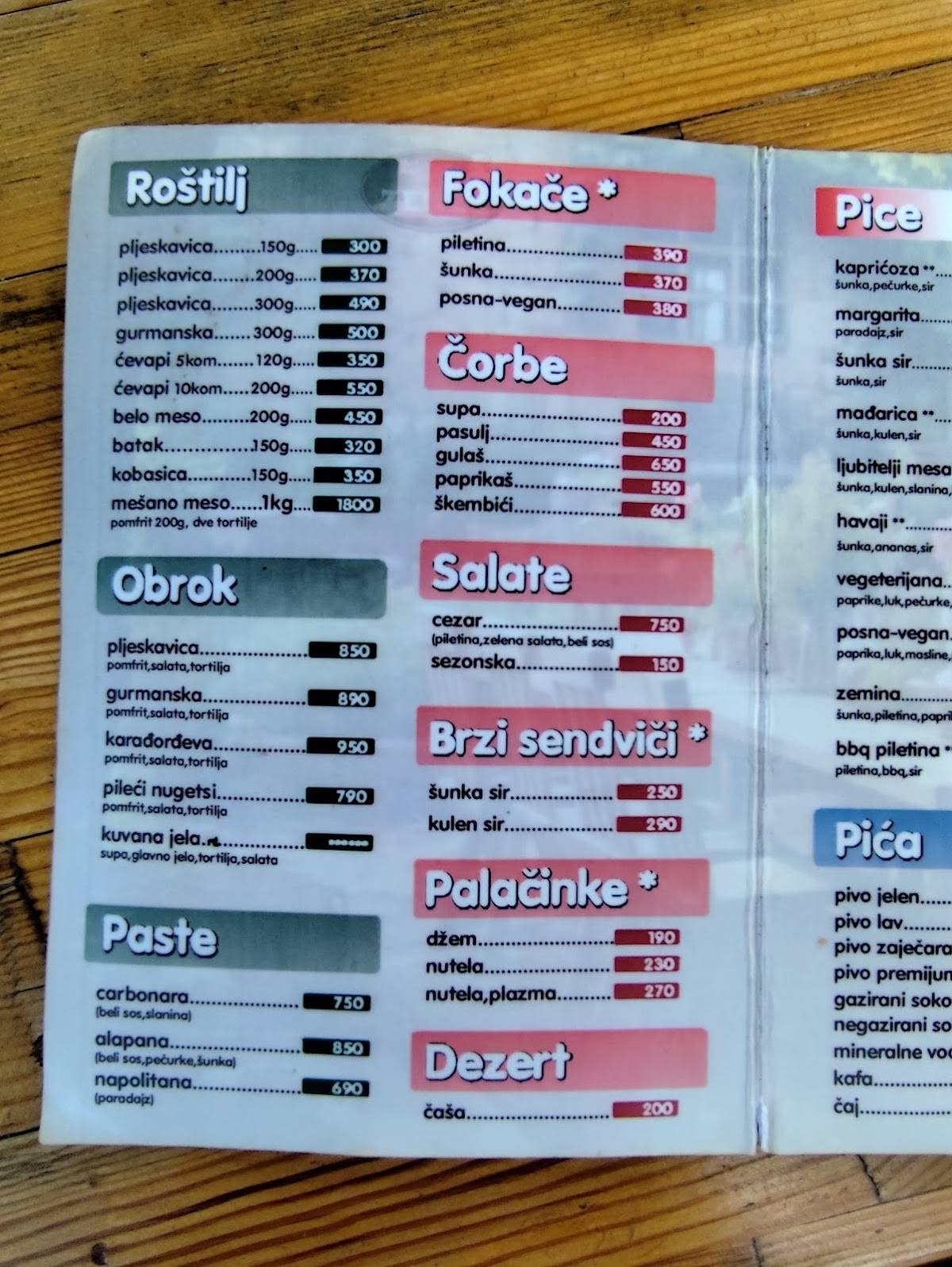 Menu at Klopa Kod Zeme restaurant, Vrdnik
