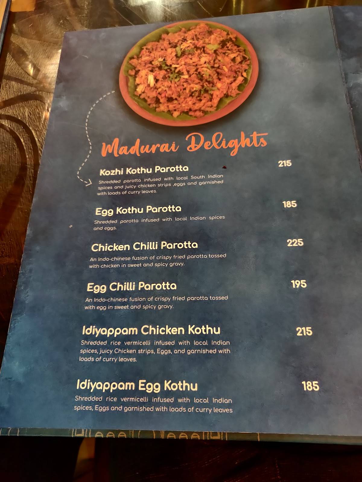 Menu at Knockout rusi, Chennai