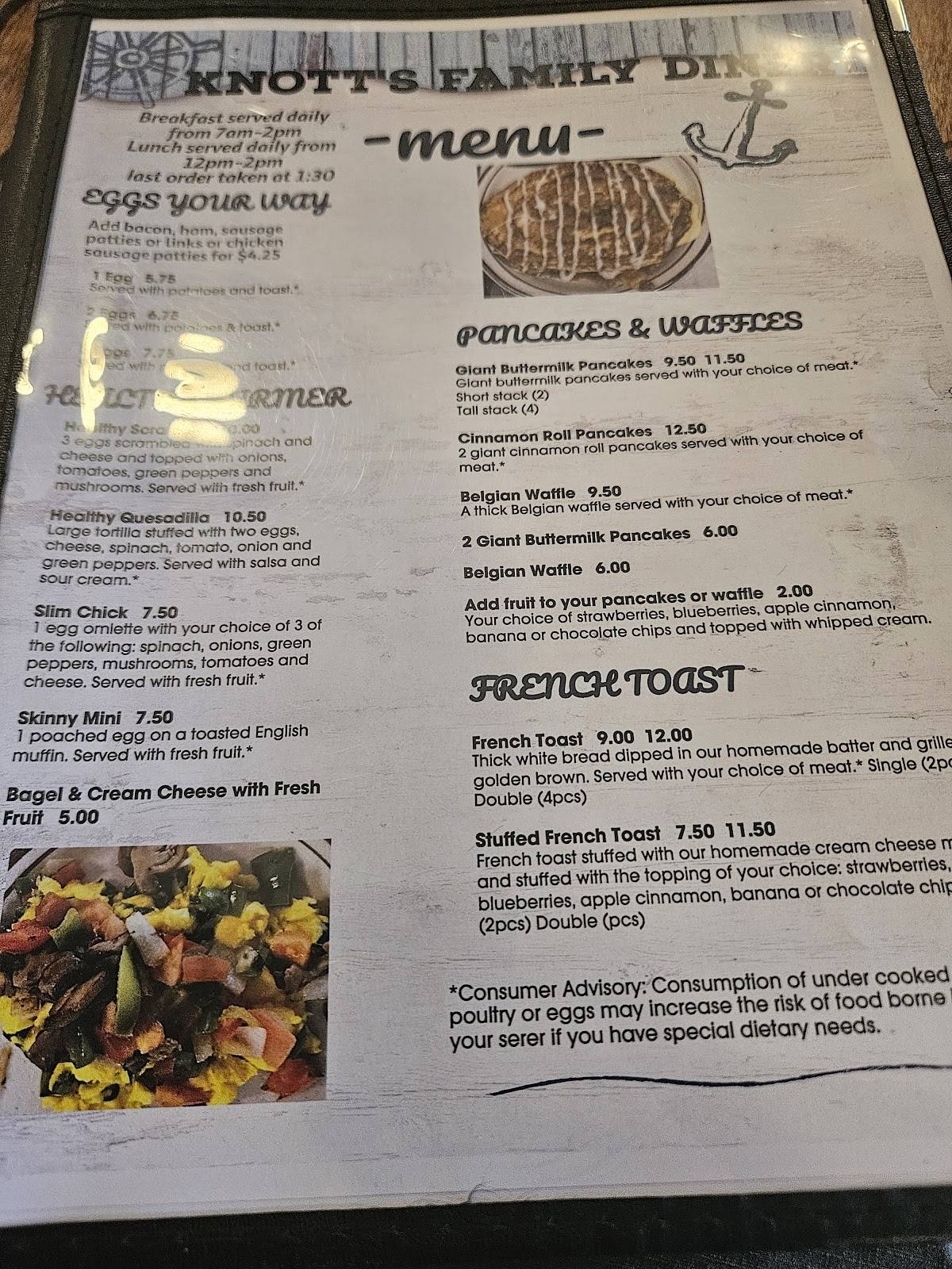 Menu at Knott's Family Diner restaurant, Valley City