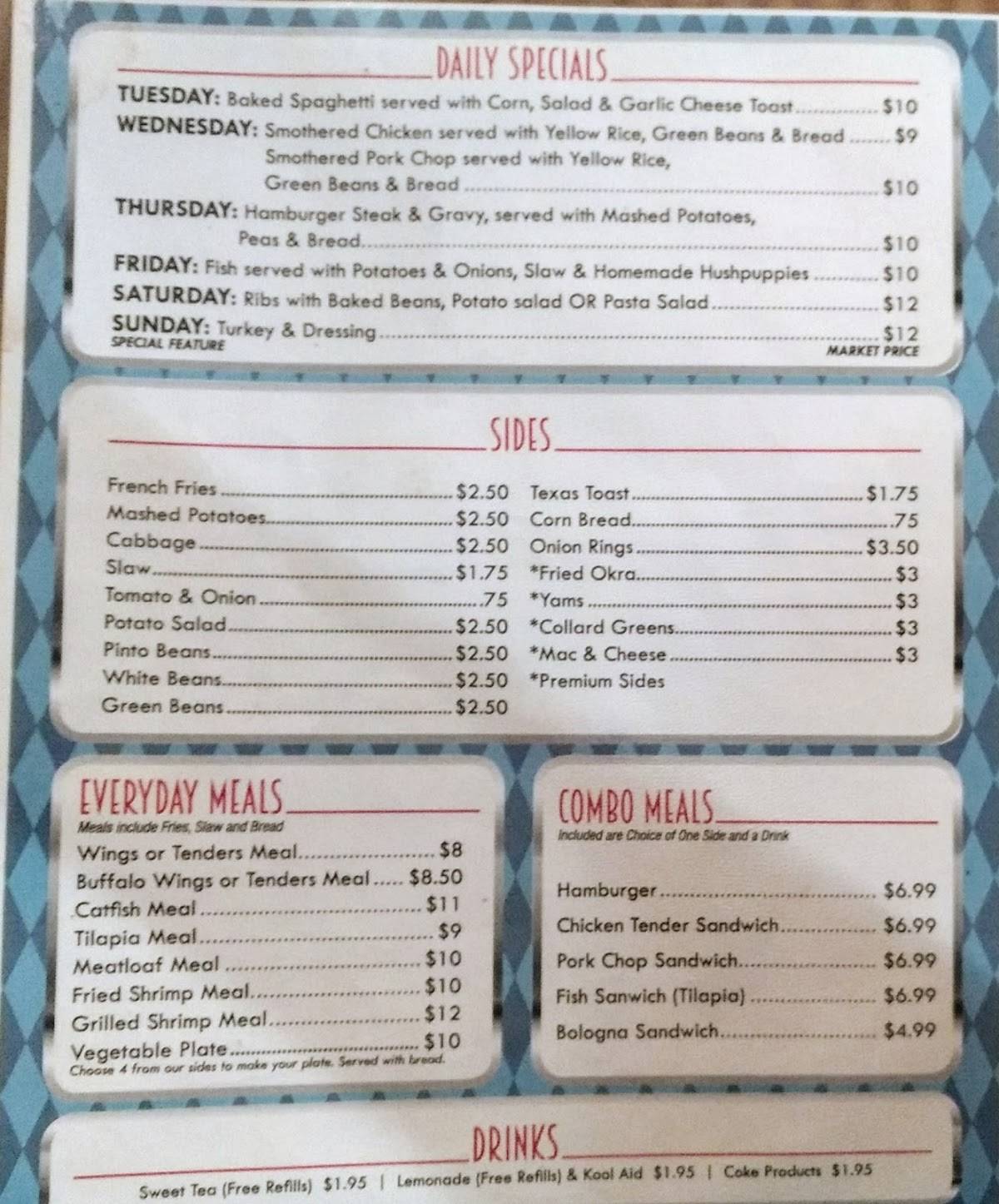 Menu at Jackie's Dream restaurant, Knoxville, E Woodland Ave