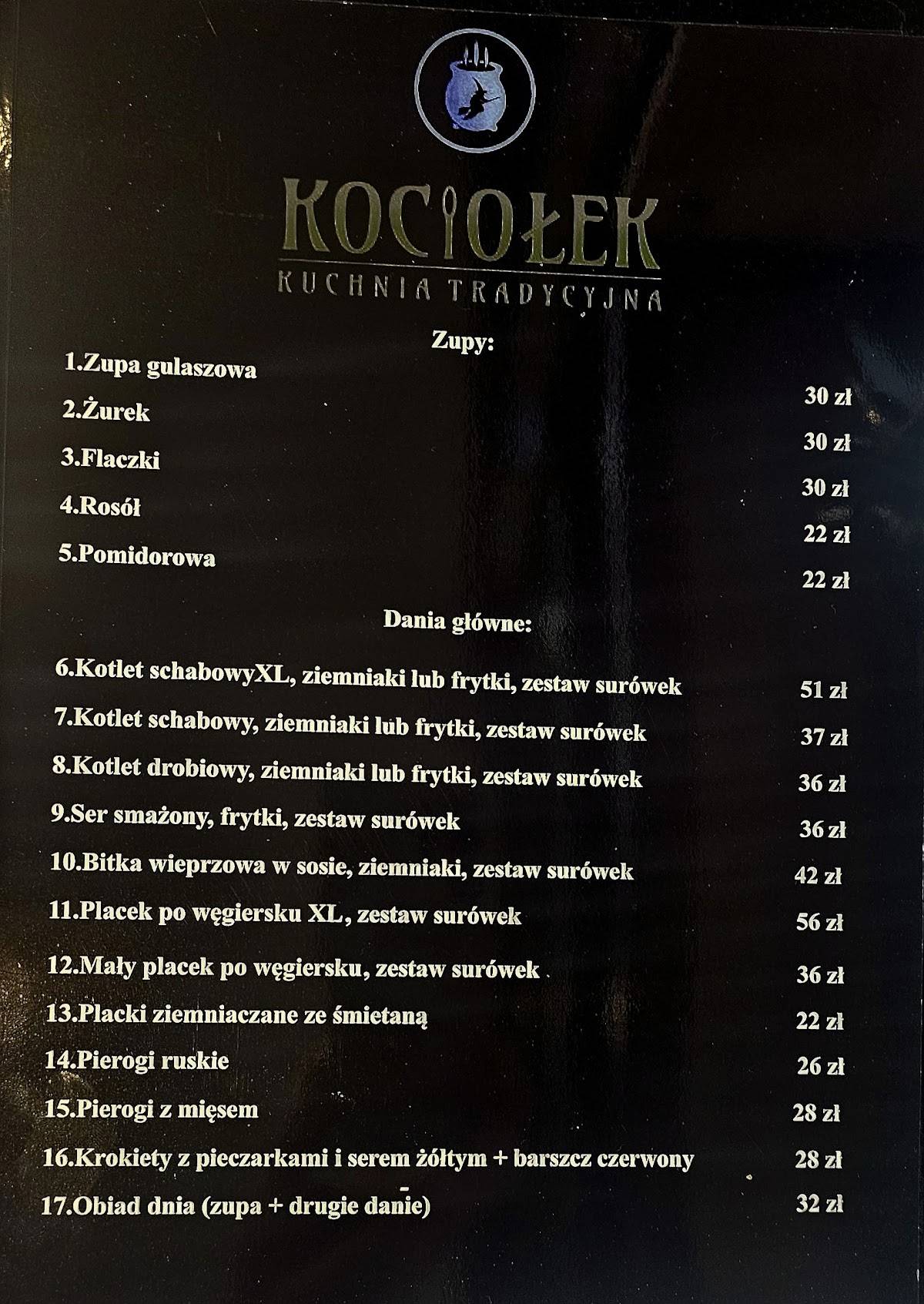 Menu at Kociołek-Restauracja restaurant, Piechowice