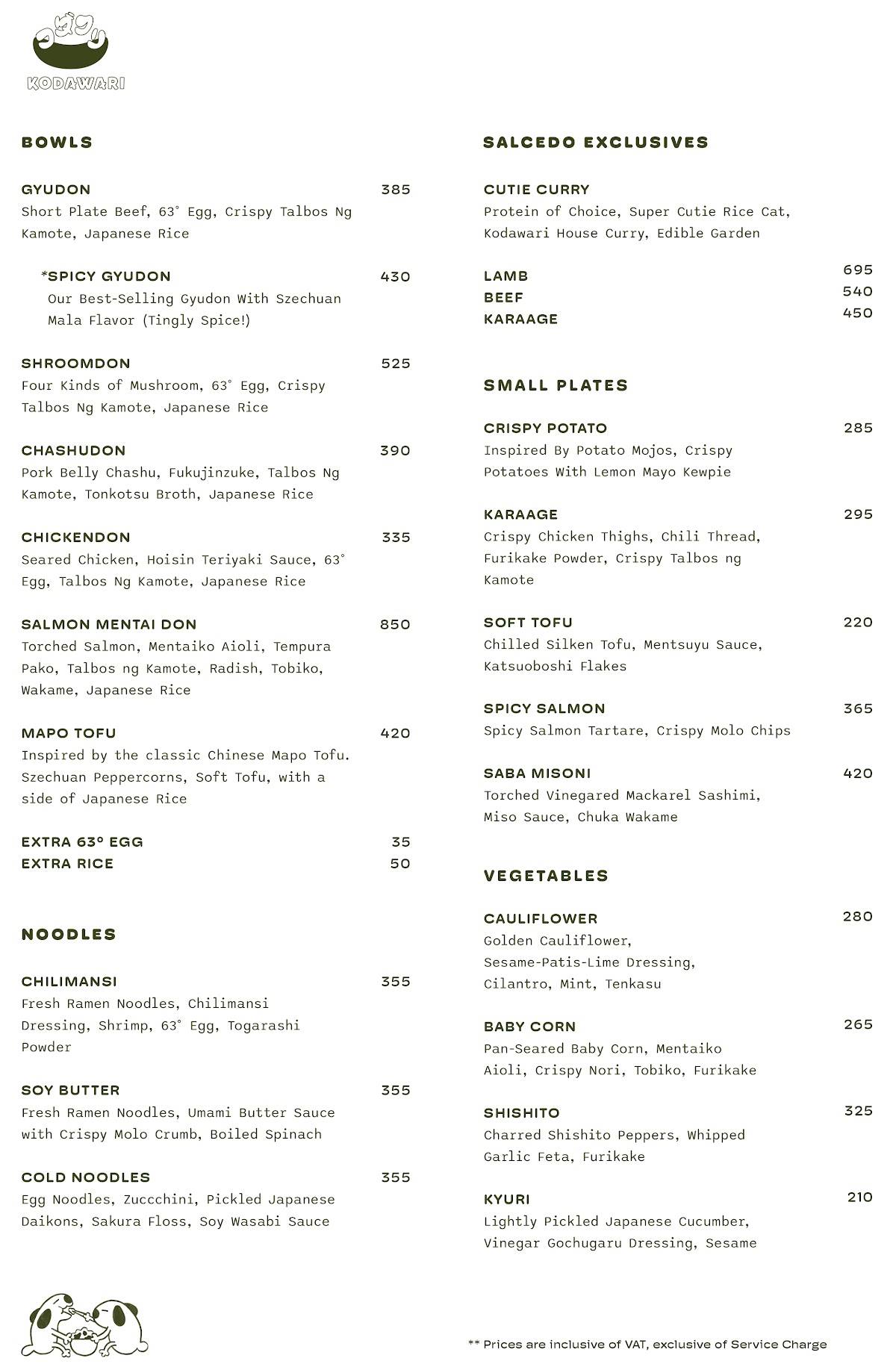 Menu at Kodawari Salcedo restaurant, Makati