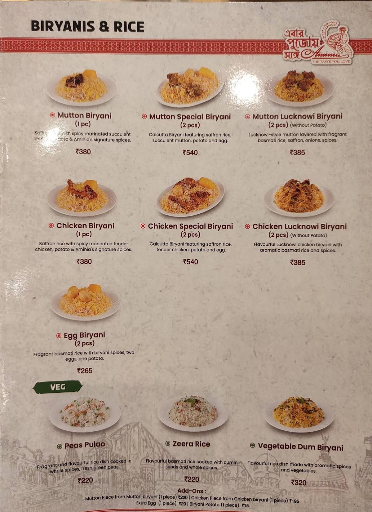 Menu at Aminia Restaurant - Serampore, Kolkata