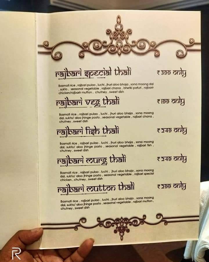 Menu at Kolkata Rajbari, Kolkata