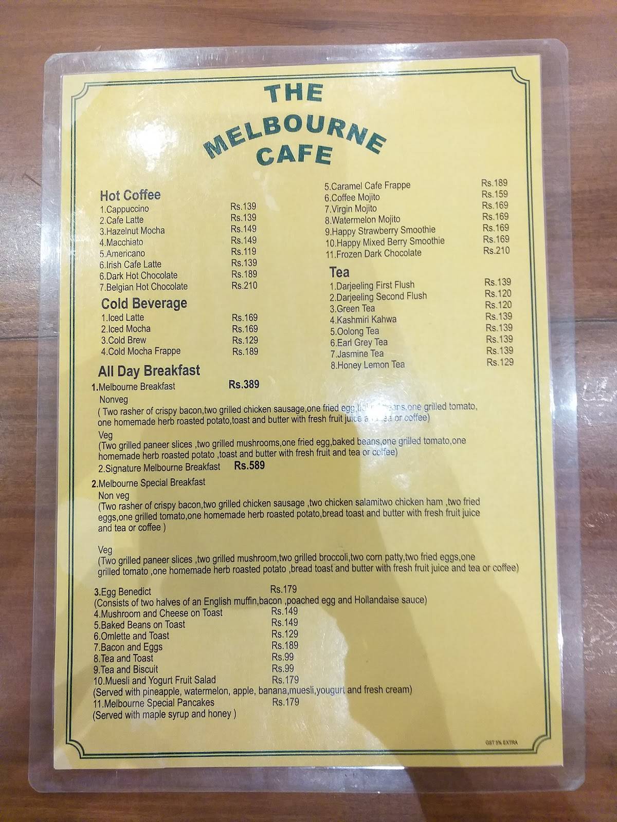 Menu at The Melbourne Cafe, Kolkata, D/2